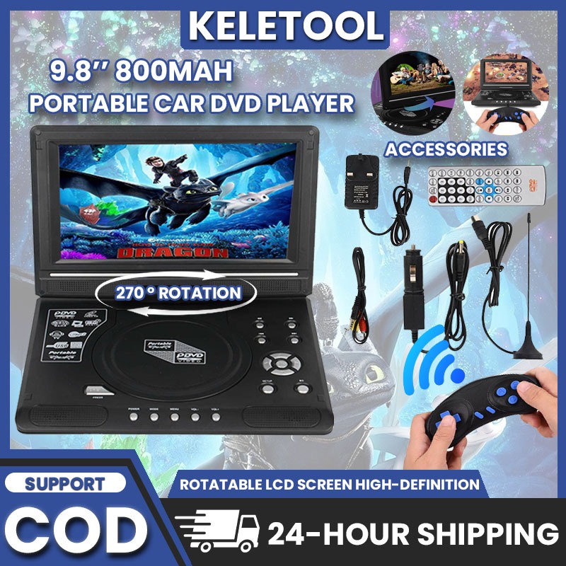 9.8 Inch Portable DVD Player Home Car VCD CD HD DVD Player TV radio ...