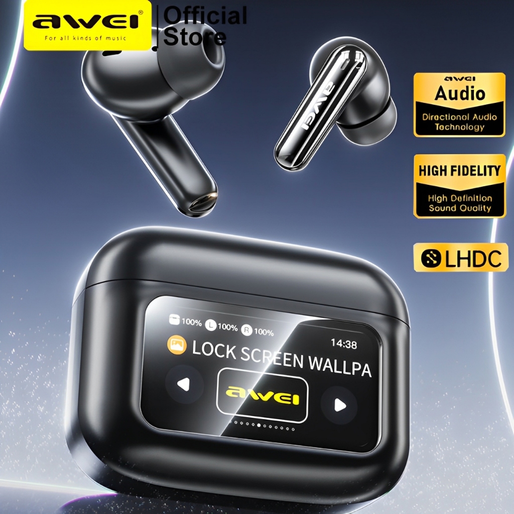 Awei Bluetooth Earphone Smart Touch Screen Wireless Bluetooth 5.4 ANC ...