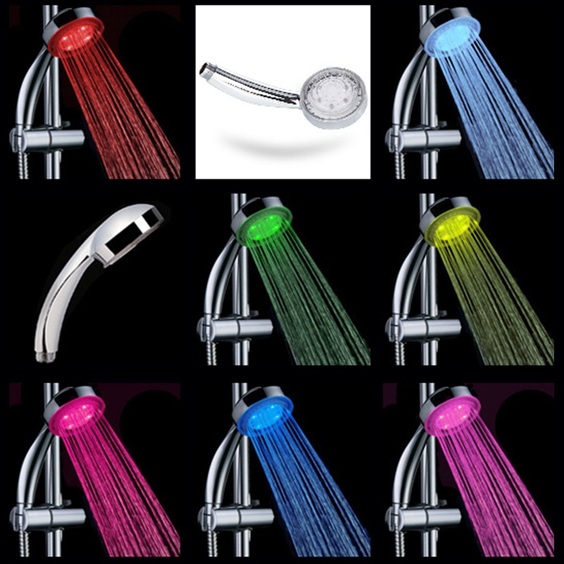 7 Color Changing LED Shower Head Temperature Control Bathroom High ...
