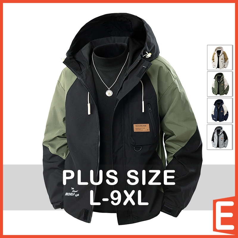 [L-9XL] Plus Size Hooded Jacket Men Korean Oversized Long Sleeve Pocket ...
