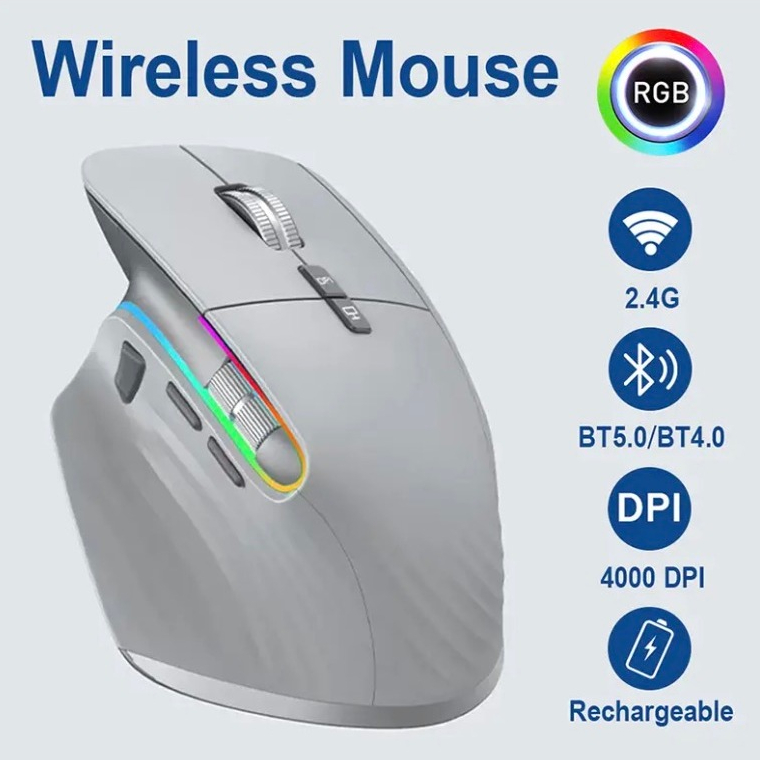 2.4G Wireless Mouse Bluetooth RGB Rechargeable Ergonomic Mice For ...
