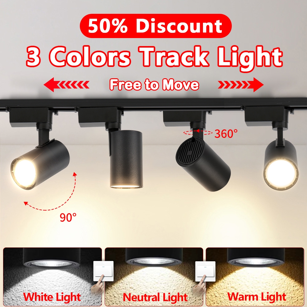 LED Track Light Set 12/20/30/40W COB Spotlight Tri Color Spot Light ...