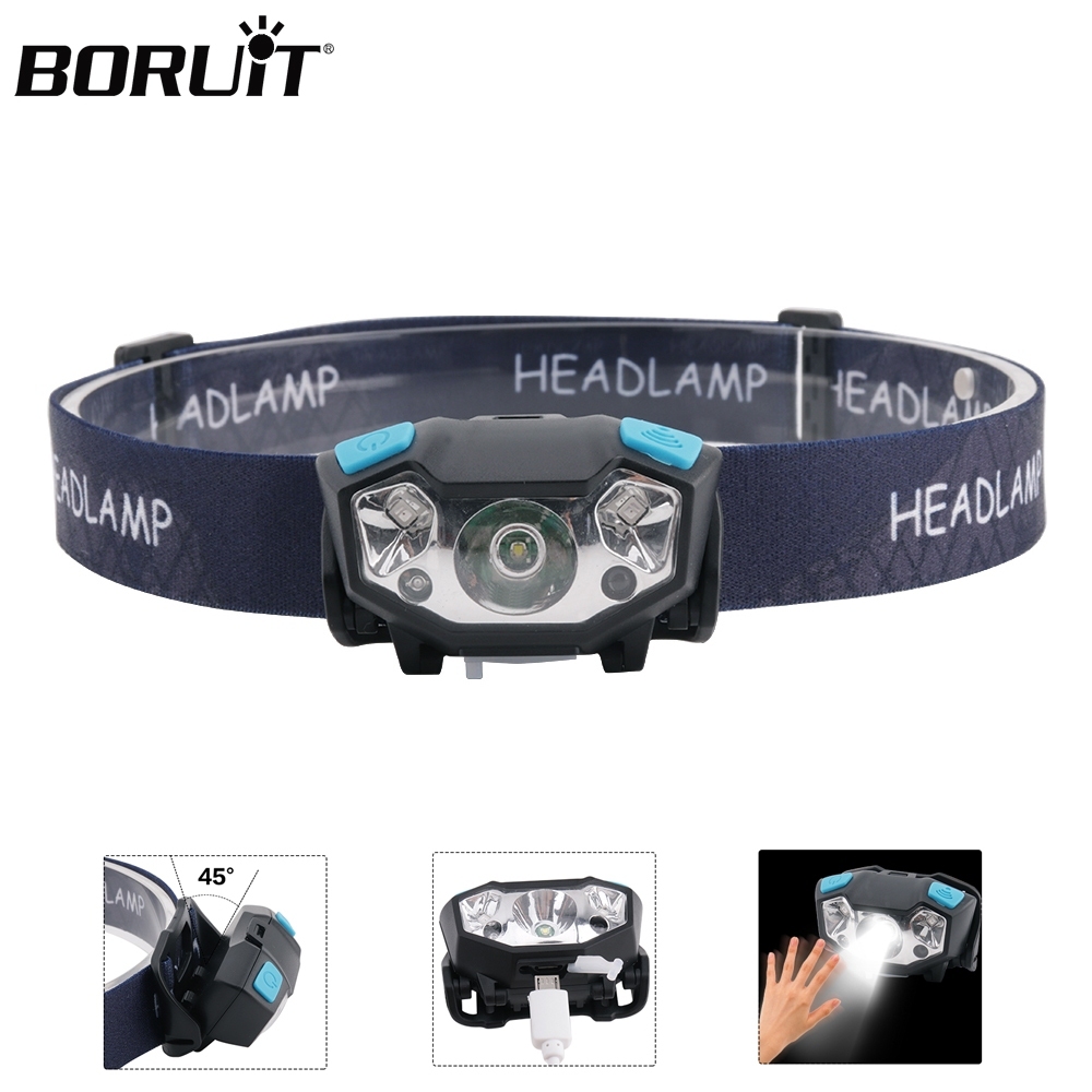 BORUiT Mini LED Headlamp 600LM IR Motion Sensor Headlight USB ...