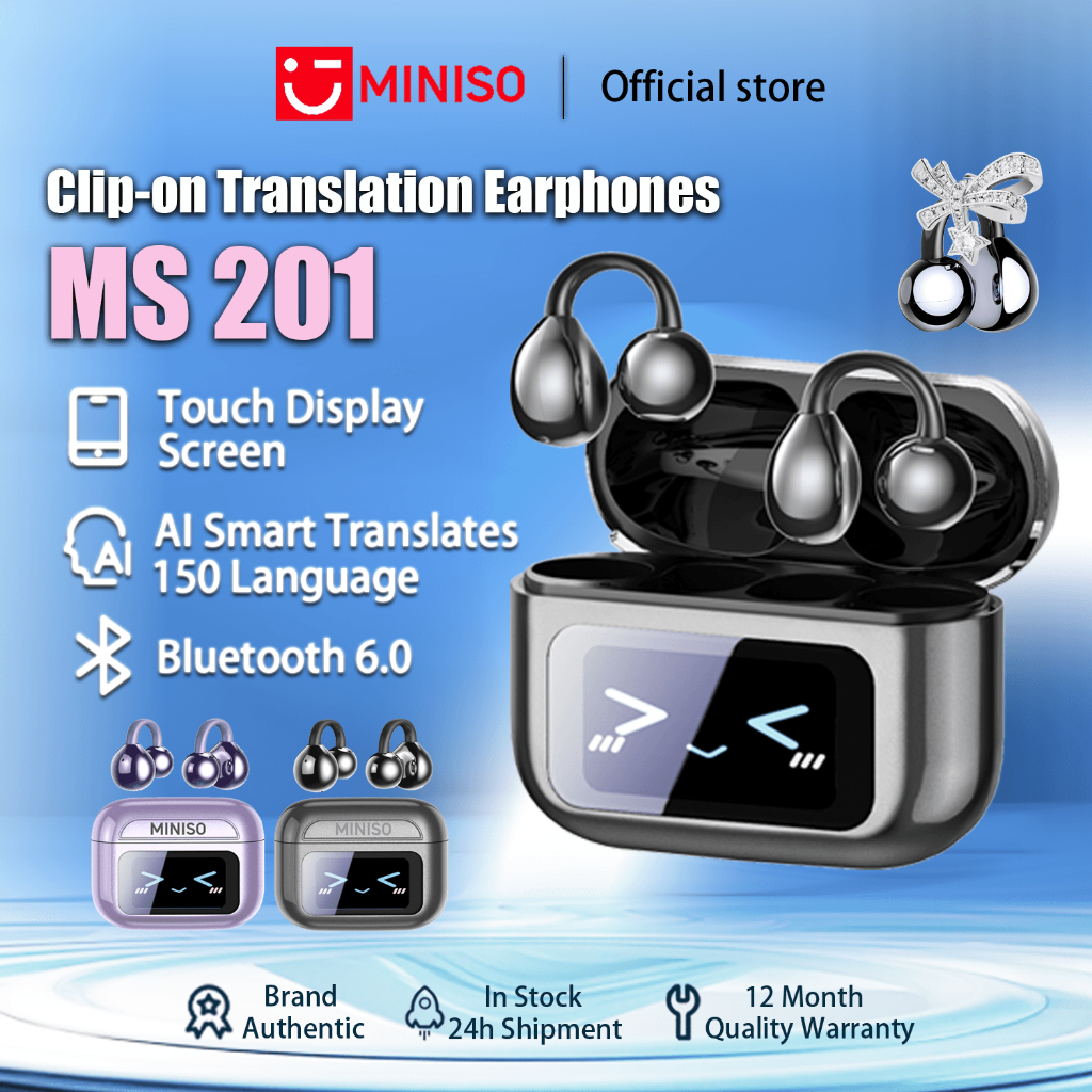 MINISO MS201 Al Smart Real-Time Translation Wireless Earphones Clip ...