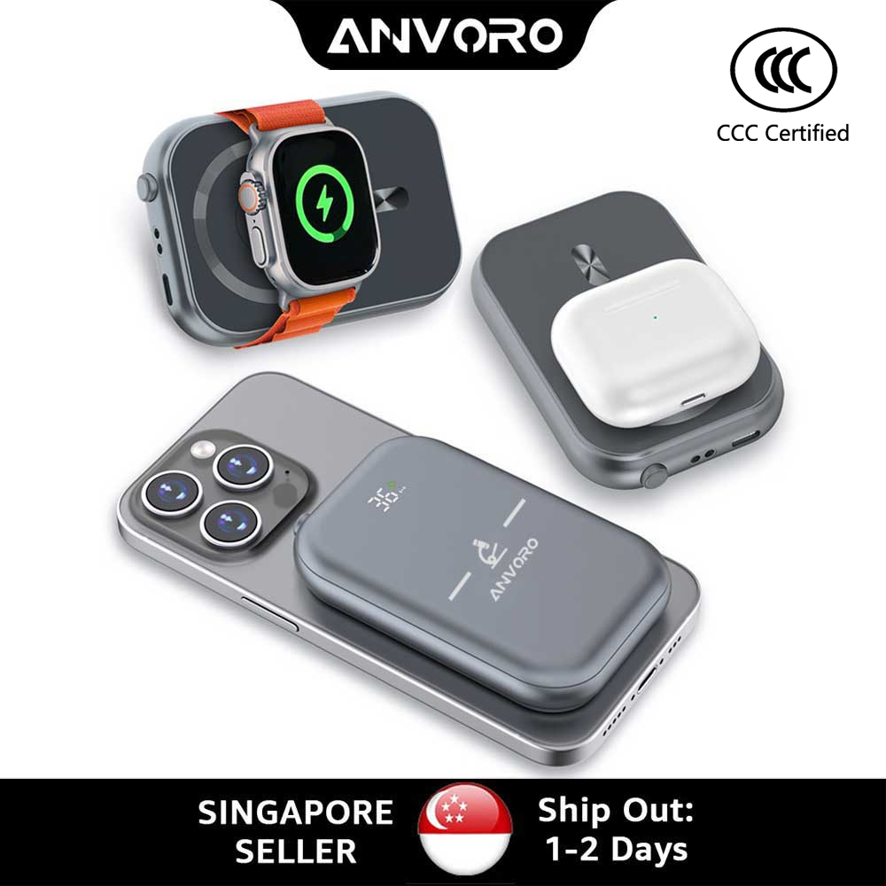 (CCC Certified)ANVORO 3 in 1 Magnetic PowerBank 10000mAh 15W Fast ...