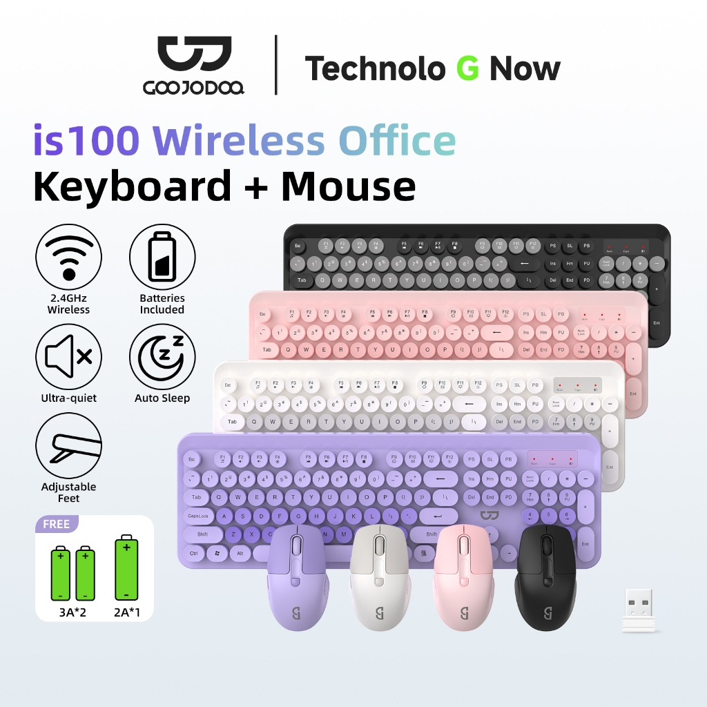 GOOJODOQ Wireless Bluetooth Keyboard Mouse Set 2.4G With 104 Keyboard ...