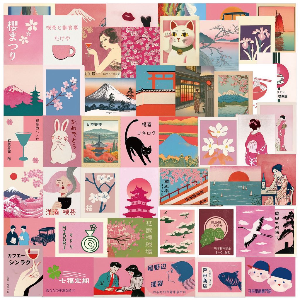 50 pcs Retro Japan Showa Era Posters, Paper Ads Waterproof PVC Stickers ...