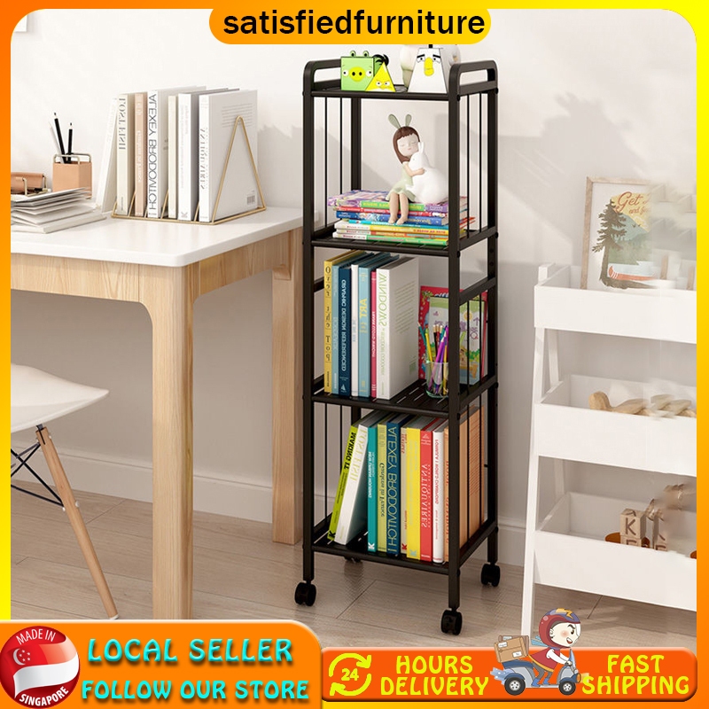 Movable Bookcase Rack Bedroom 2/5 Layer Storage Rack Metal Shelves ...