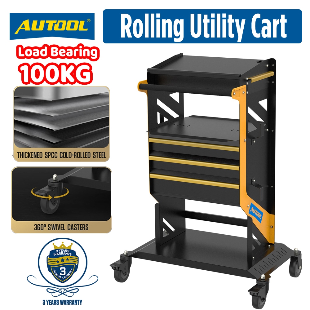 AUTOOL T26 360° Rolling Utility Cart 3 Tiers Heavy Duty Diagnostic Tool ...