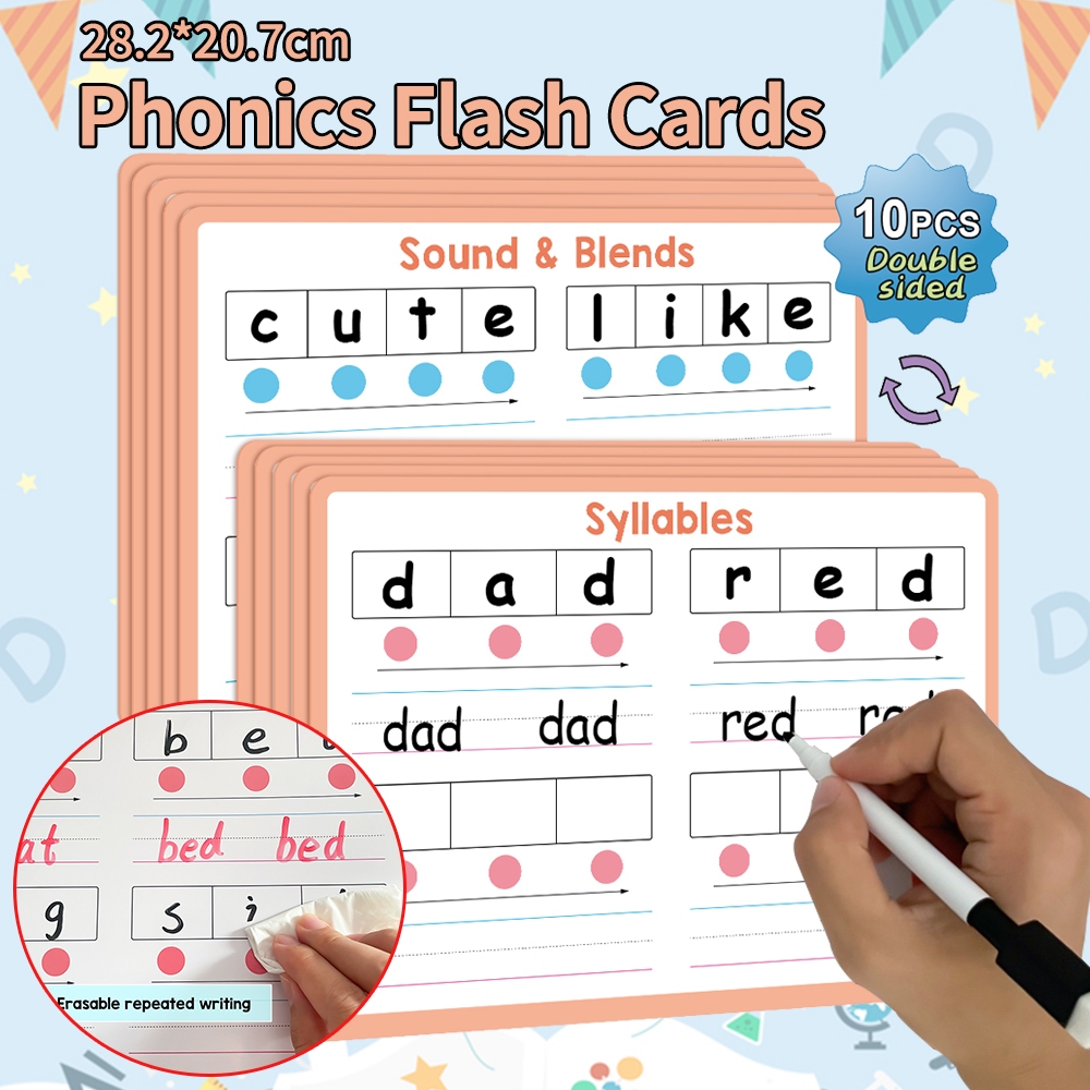 10pcs Phonemic Awareness Whiteboard Kids Learning English CVC Words ...