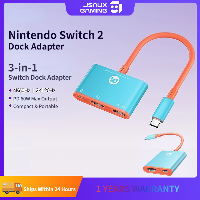 JSAUX Dock Adapter for Switch 2 Docking Station 3-in-1 USB Type C HDMI ...