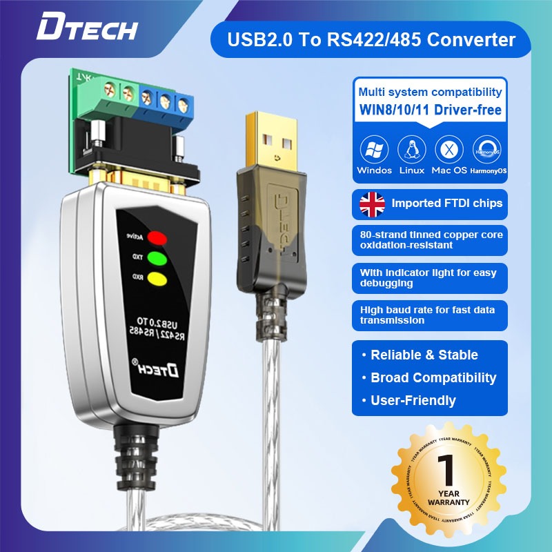 DTECH USB To RS485 RS422 Converter 9-Pin Serial Adapter Cable USB to rs422 Serial Port Module ...