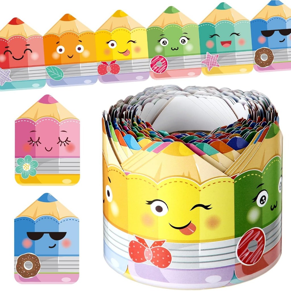 10M Colorful Pencil Bulletin Board Borders Cute Faces Pencils Border ...