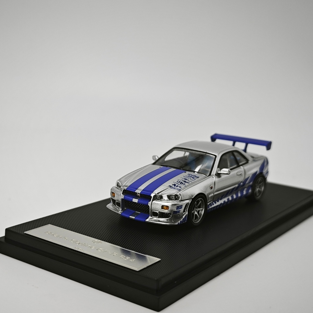 KOD/GFCC 1:64 Skyline GT-R R34 FNF C-West Silver Blue Diecast Model Car ...
