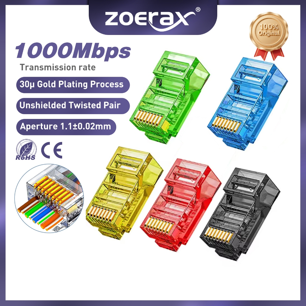 ZoeRax 1PCS RJ45 Cat6 Pass Through Connectors, Assorted Colors, EZ to ...
