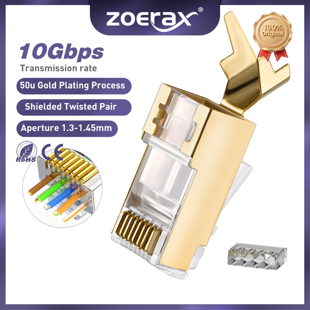ZoeRax Shielded RJ45 Cat6A Cat7 Pass Through connectors - 3 Prong 8P8C ...