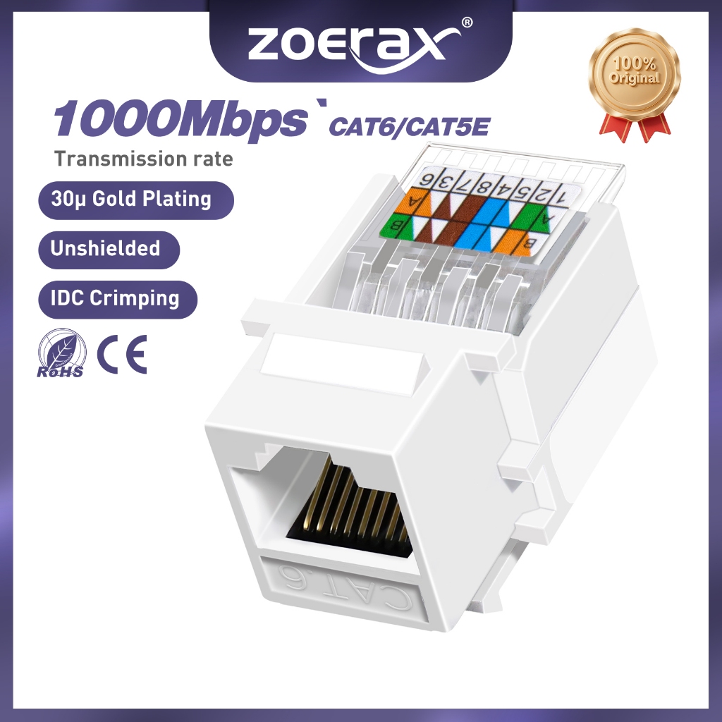 ZoeRax 10PCS Cat6 RJ45 Tool-Less Keystone Ethernet Module Female Jack Network Punch Down ...