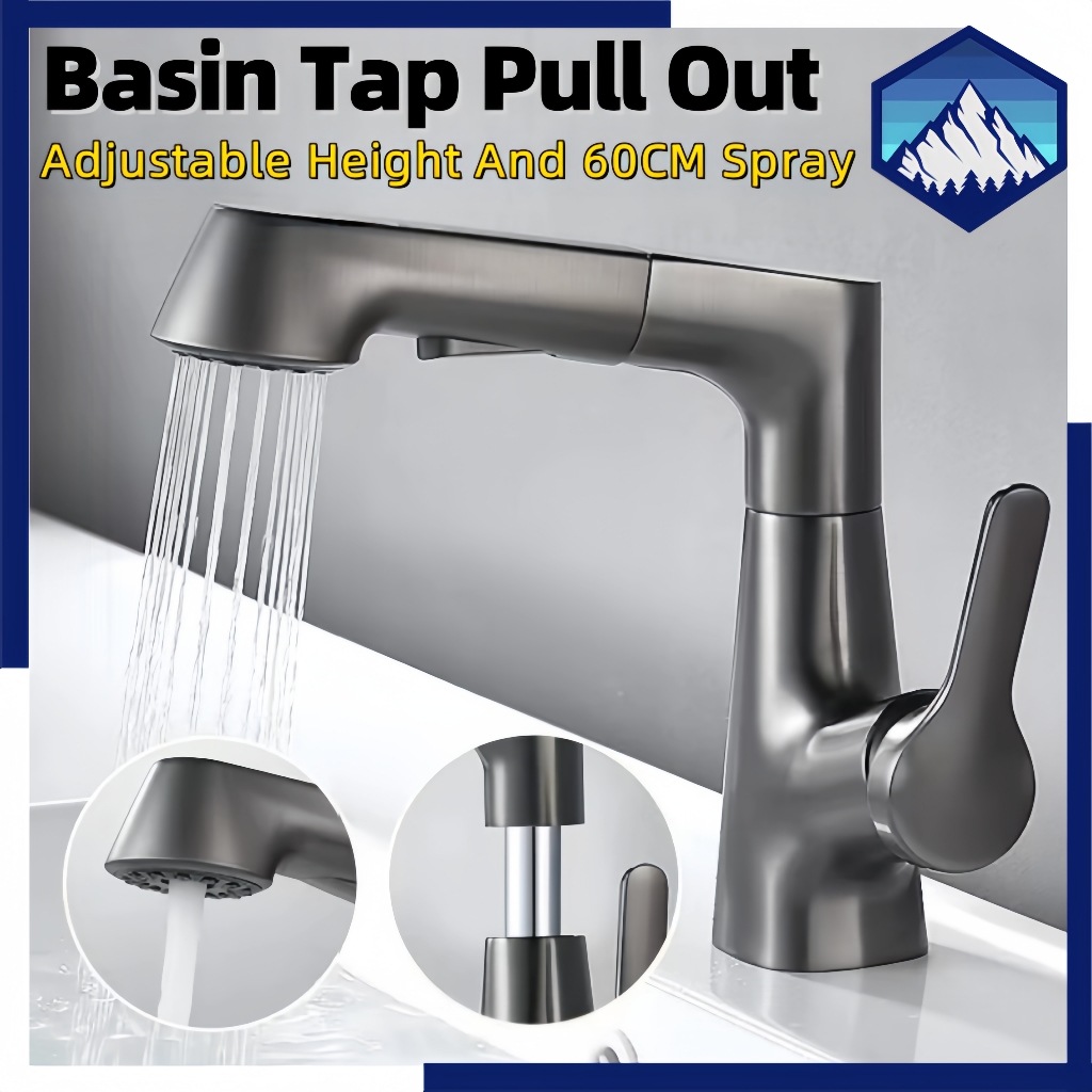 60cm Pull-Out Faucet Adjustable Height And Pull Out Spray 360° Rotating ...