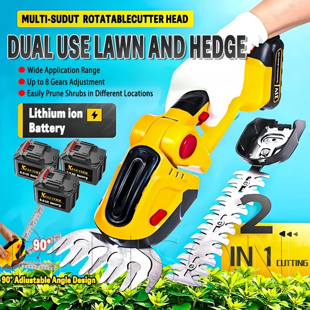 2 in 1 Cordless Grass Shrub Shear Lithium-ion Rechargeable Electric ...