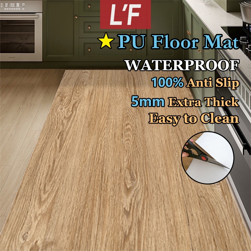 [L‘F]Kitchen Waterproof Pvc Floor Mat Wood Design Oil Proof Carpet Anti ...