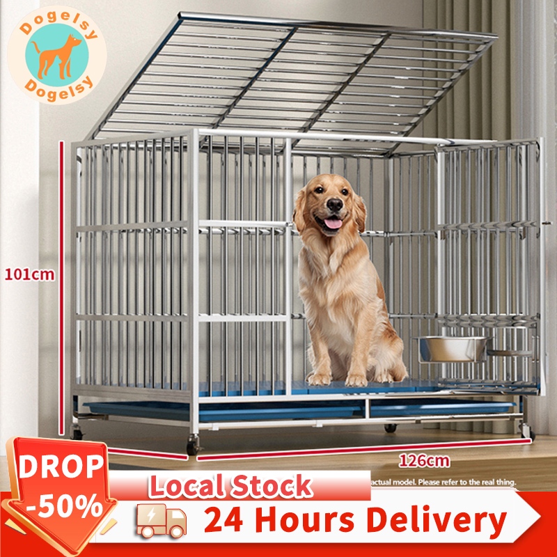 Stainless Steel Dog Cage Heavy Duty Steel Double Doors With Wheels High ...