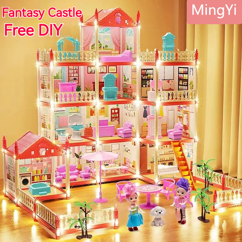 MingYI DIY Villa Toys Girls Pretend Play Set Big DIY Doll House ...