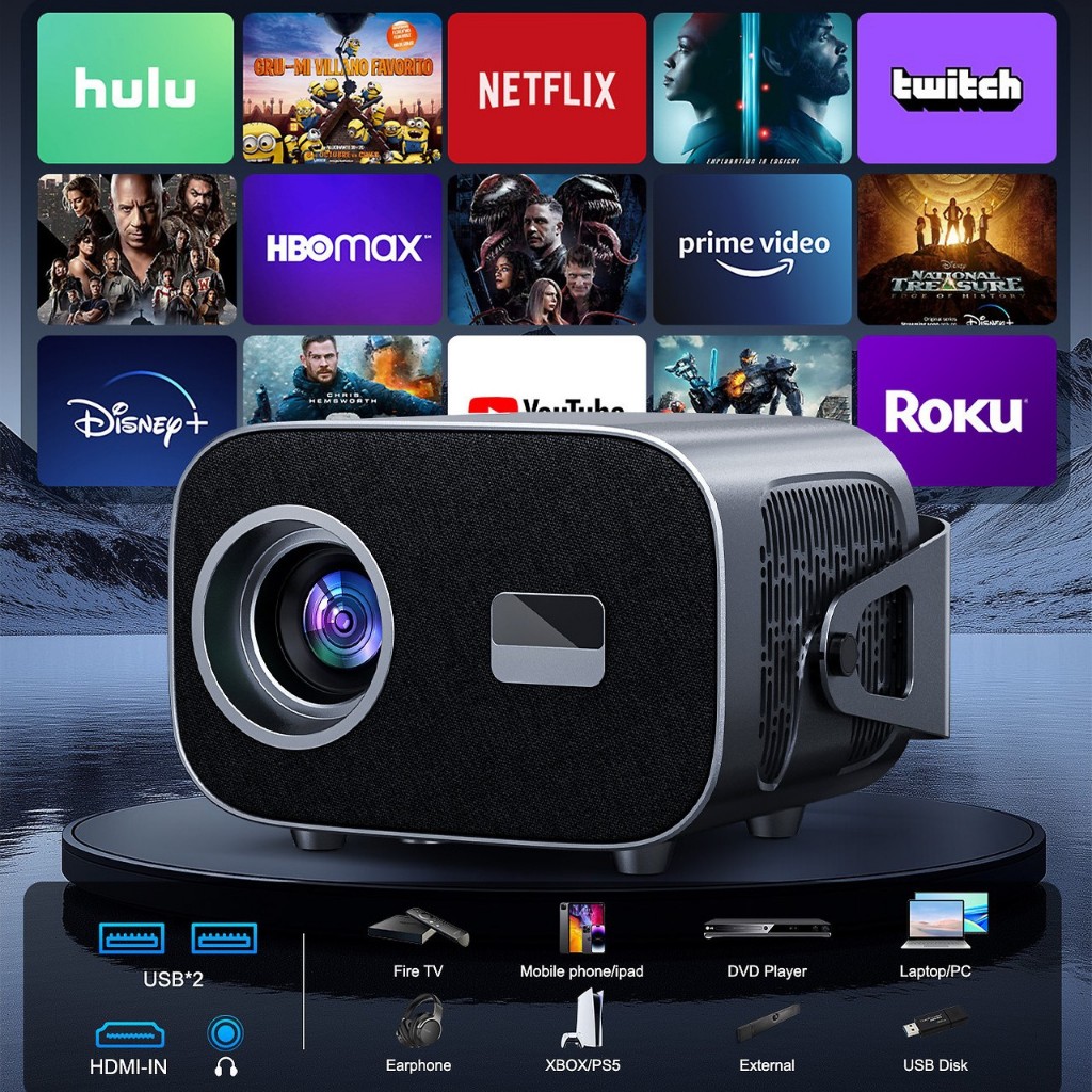 360° Rotating Projector 4K Projector Android 11 Dual WIFI BT5.0 ...