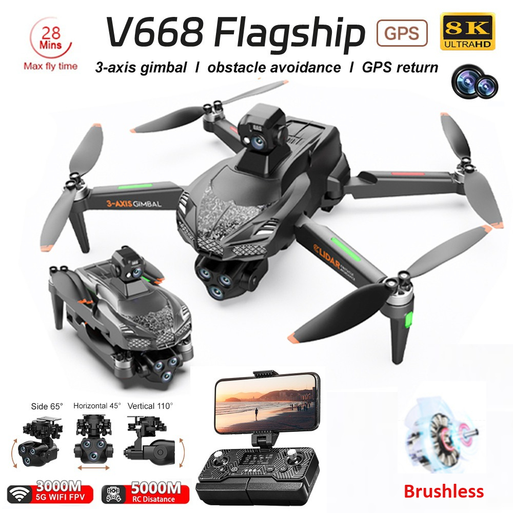 V668 Professional GPS Drone 5KM 8K HD Dual Camera 3-Axes Gimbal ...