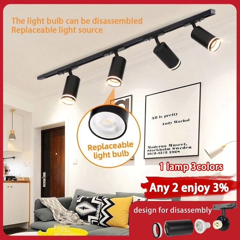 New LED Track Light Replaceable Bulb Rail Ceiling 3color Spot Light ...