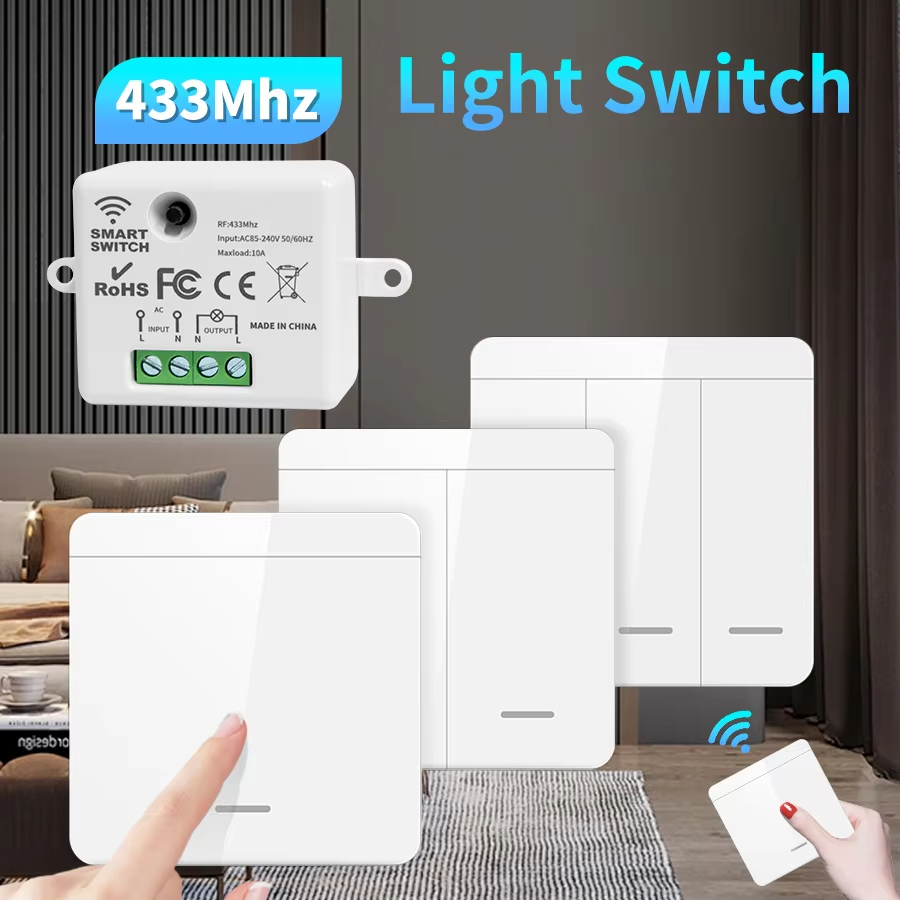 Wireless Light Switch 433MHz Remote Control 1/2/3 Wall Smart Lighting ...