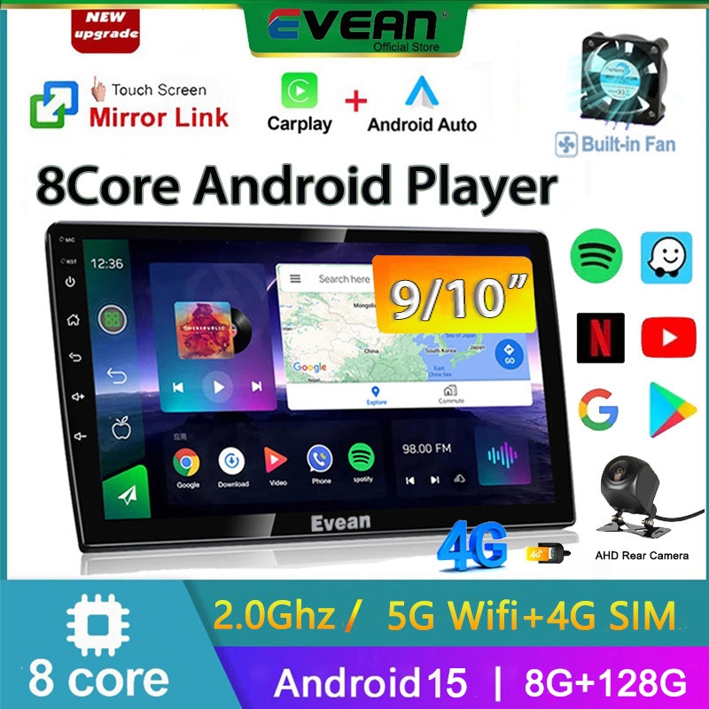 (8GB+128GB 8Core 4G SIM Cooling Fan) Evean 10.1"/9" inch 2din Octa Core ...