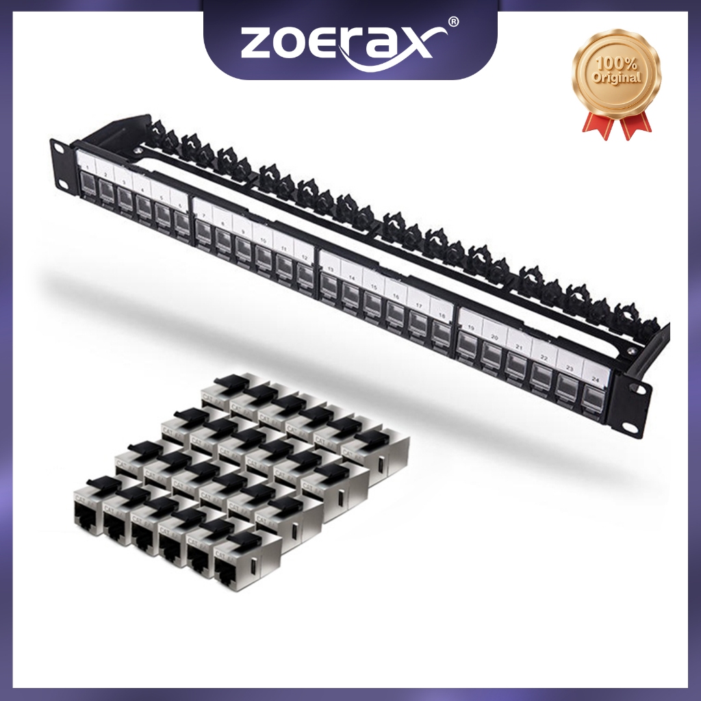 ZoeRax Rackmount or Wall Mount 24-Port Shielded RJ45 Patch Panel with ...