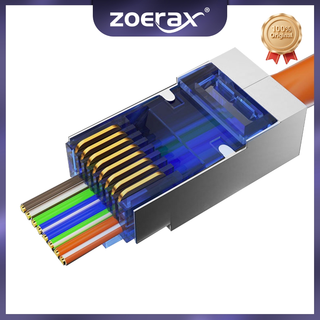 ZoeRax RJ45 Cat6 Pass Through Connectors, Assorted Colors, EZ to Crimp ...