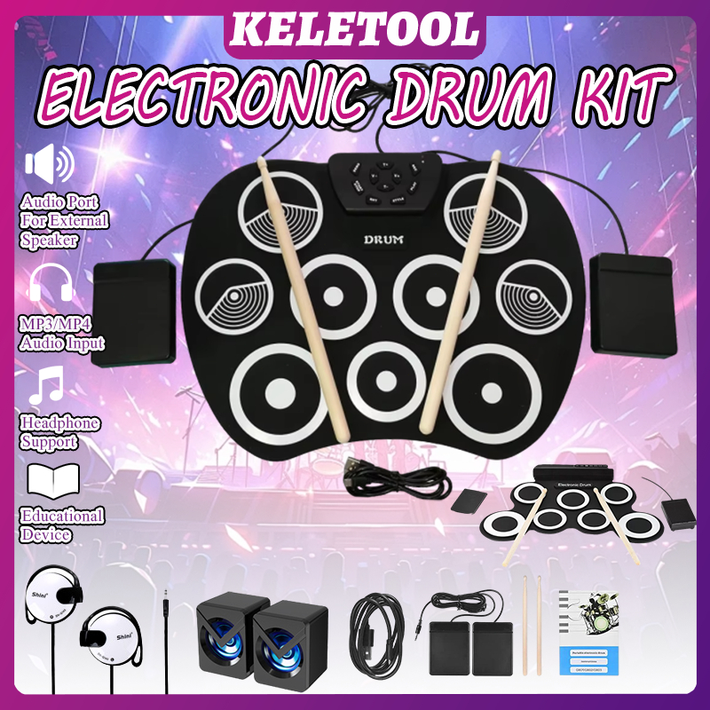 Foldable Electronic Drum Set for Kids Portable Practice Drum Kit with ...