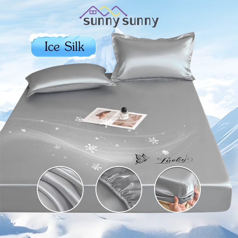SunnySunny Luxury Class A Ice Silk Fitted Bedsheet Premium Wash Silk ...