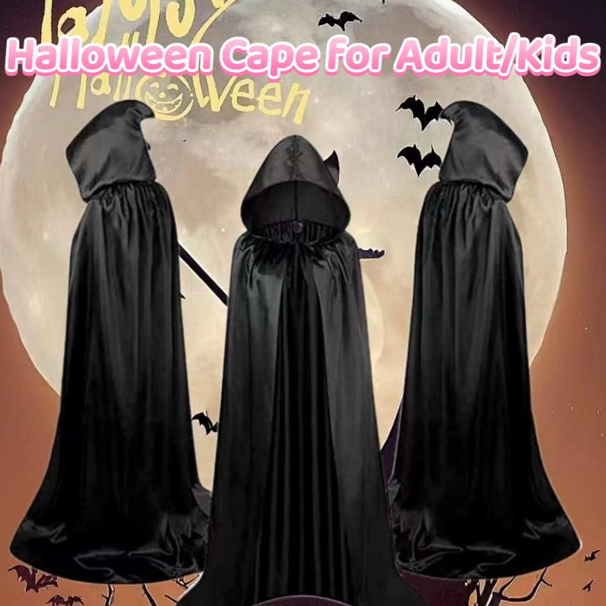 Halloween Black Cape! Grim Reaper Cloak + Witch Demon Costume + Vampire ...