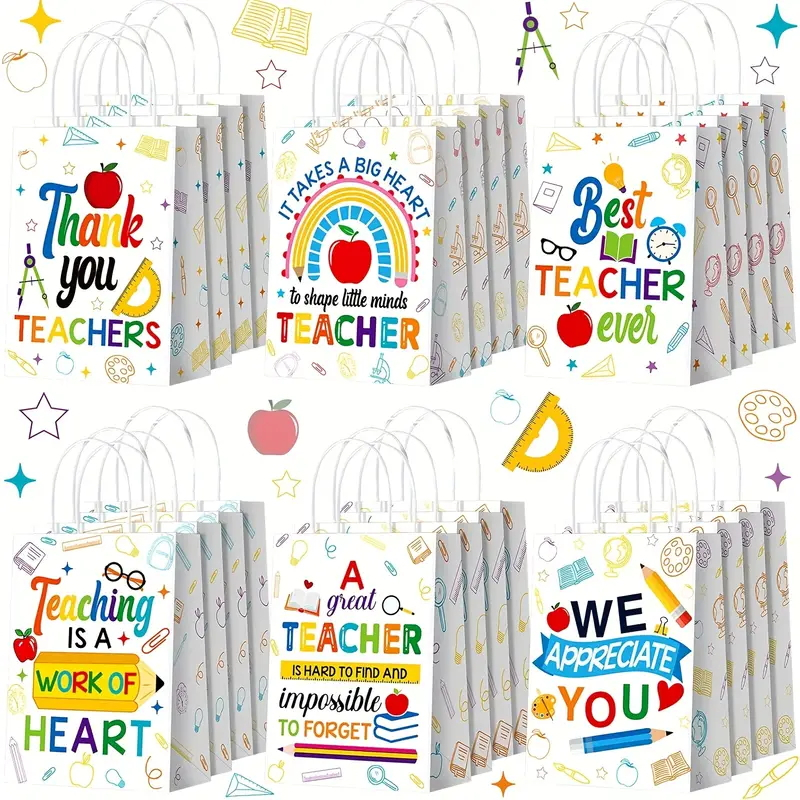 Teacher Appreciation Gift Bags Letter-Printed Tote Bags Teacher Candy ...