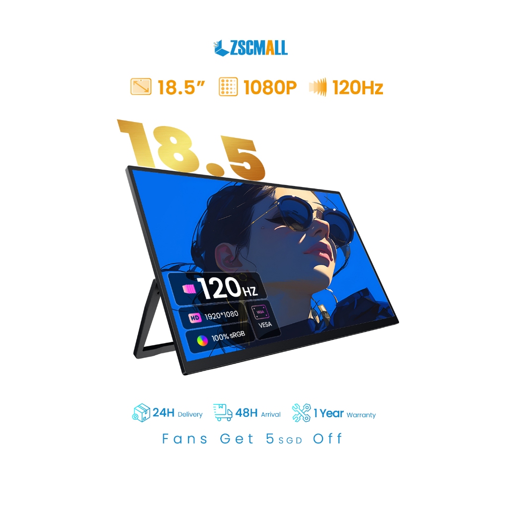 ZSCMALL 18.5 inch 120hz Portable Monitor for Laptop, FHD 1080P Portable ...