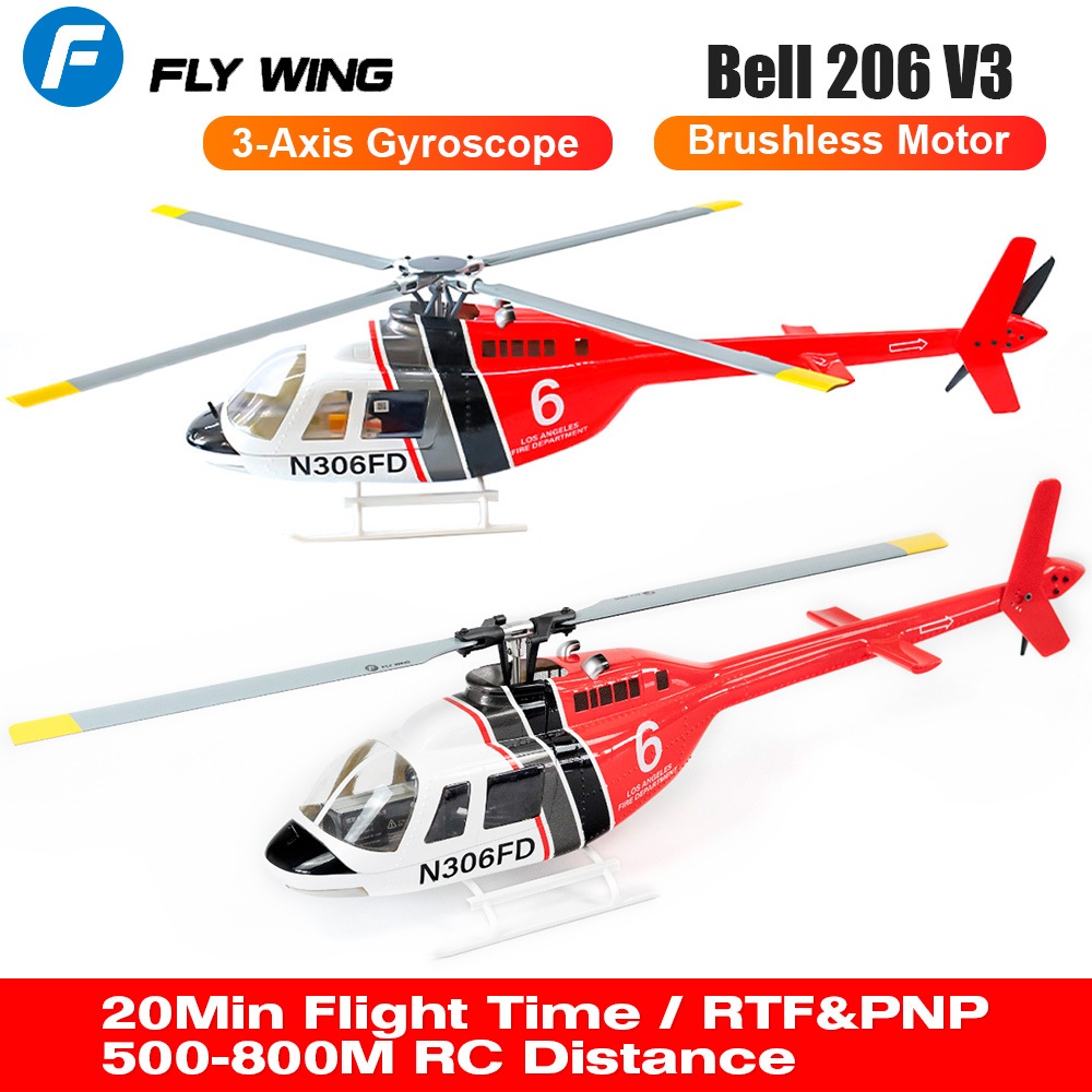 FLY WING BELL206 V3 4Blaed RC Helicopter 6 Channel GPS Remote Control ...