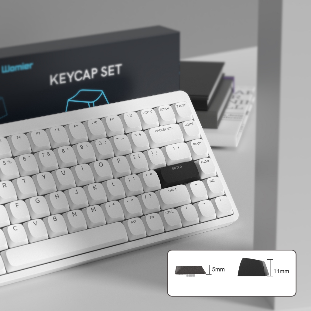 Womier 143 Keys Low Profile Black White Keycaps Double Shot PBT BOW ...
