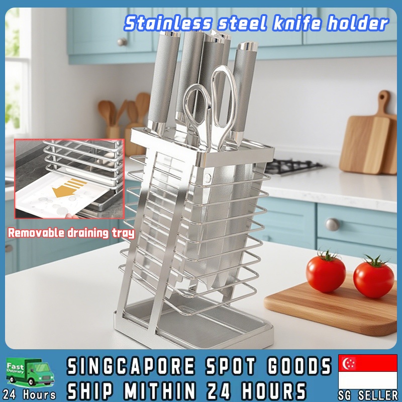 【SG STOCK】304 Stainless Steel Kitchen Knife Holder Household Drain ...