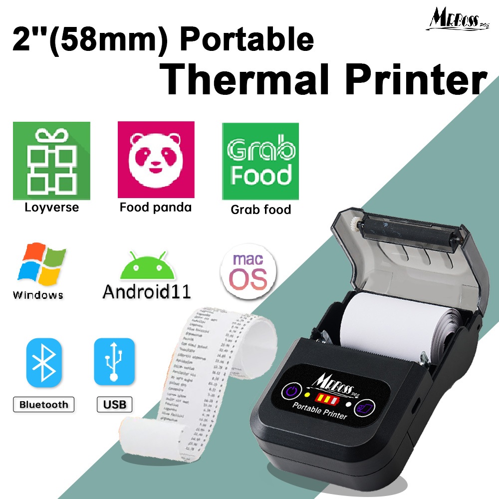 2'' 58mm Bluetooth Portable Thermal POS Receipt Printer Cash Till ...