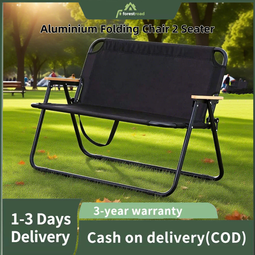 【SG Seller】Aluminium Folding Chair 2 Seater Black Outdoor Portable ...