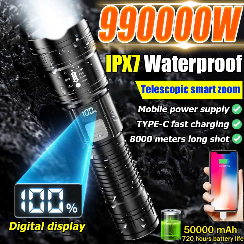 【Intelligent digital display】Waterproof Zoom USB torchlight ultra ...