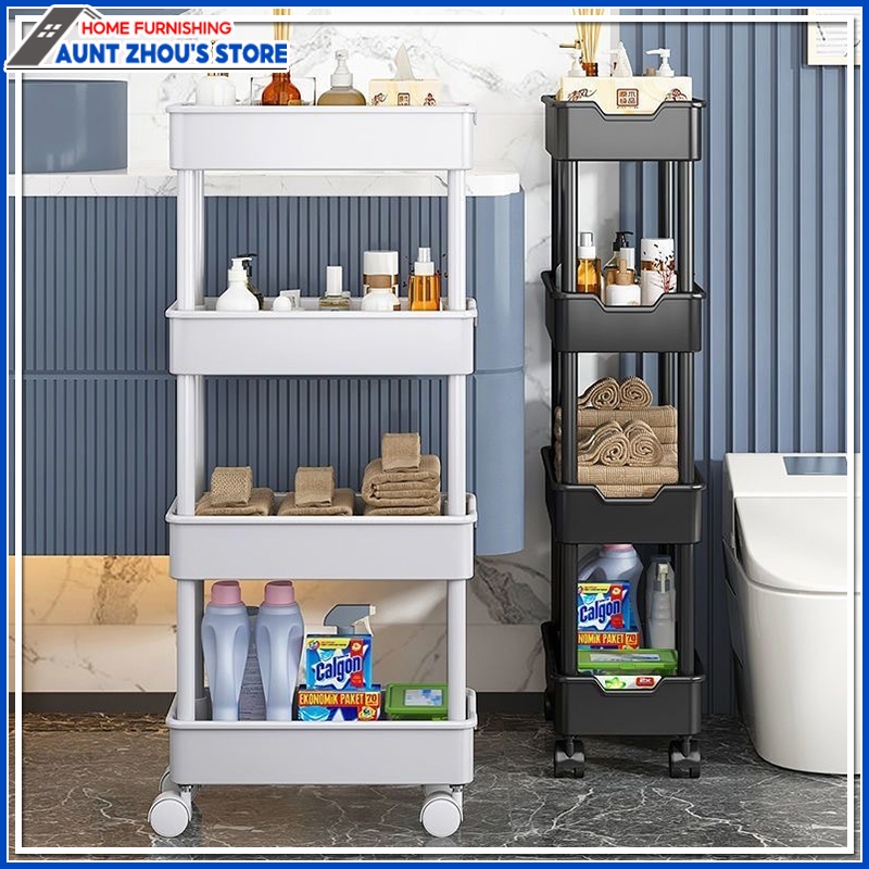Movable Storage Shelf with Wheels Kitchen Bathroom Storage Rack Home ...