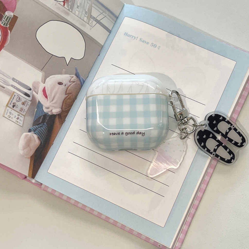 Ins Light Blue Plaid Ballet Shoes AirPods Case for AirPods1/2/3/4/pro ...