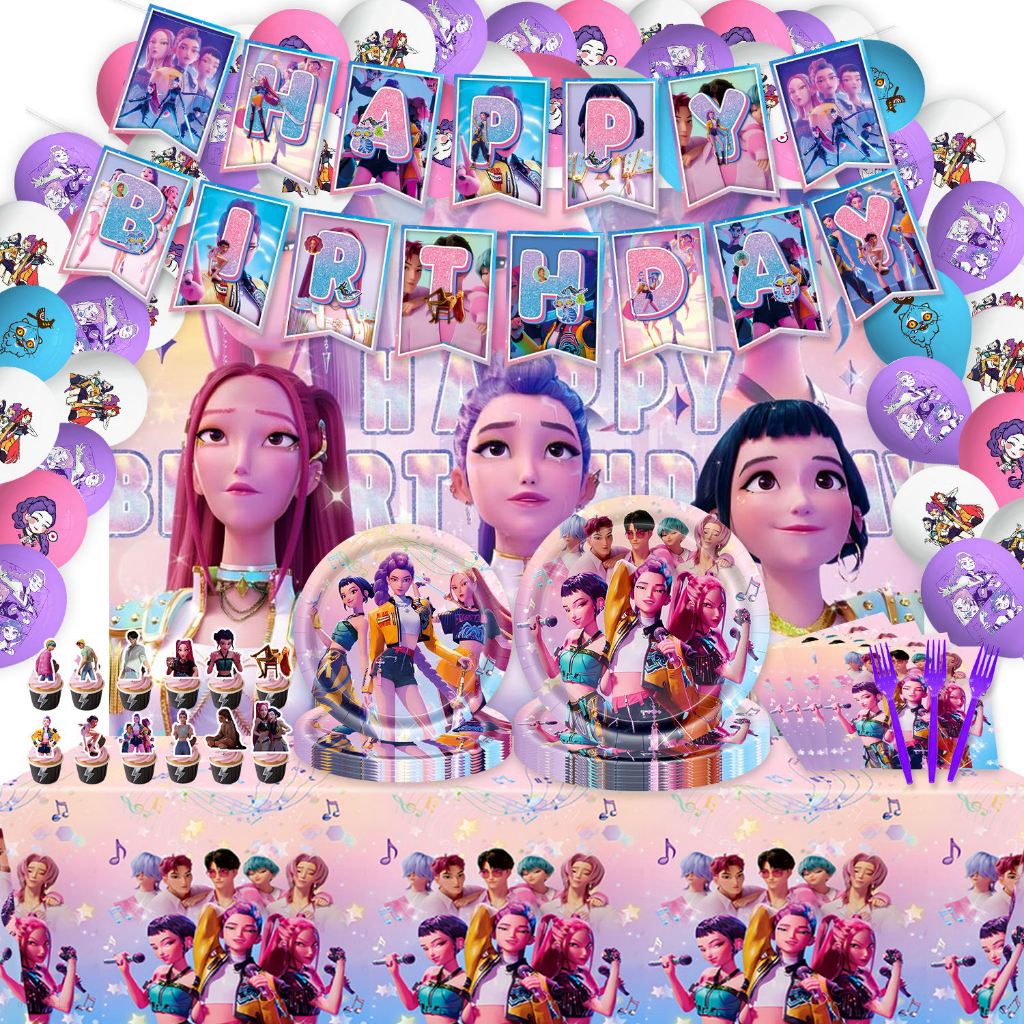 Kpop Girl Theme Disposable Tableware Set Plates Paper Cup Cake Topper ...
