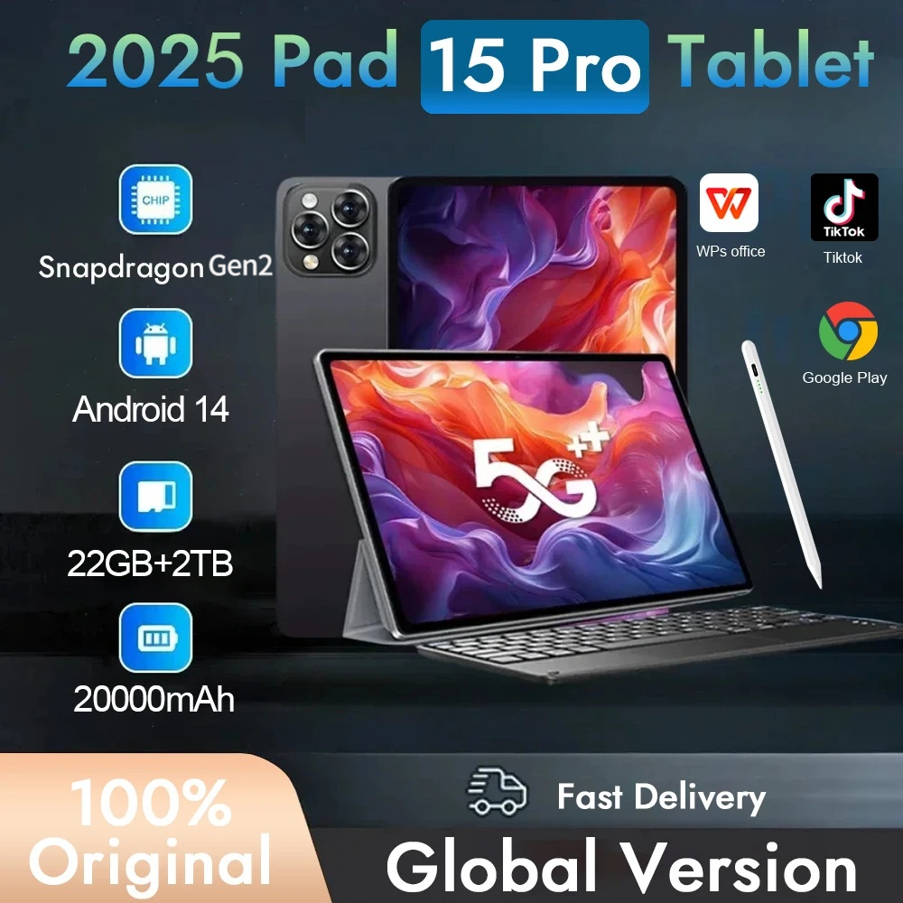 2025 Original Pad 15 Pro Tablet PC Android 14 22GB+2TB 20000mAh Snapdragon 8gen2 Tablets PC 5G ...