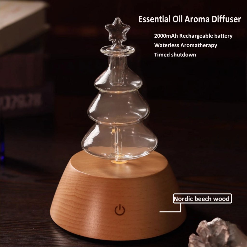 Wayismell Christmas Tree Diffuser Glass&wood Essential Oil Aromatherapy ...