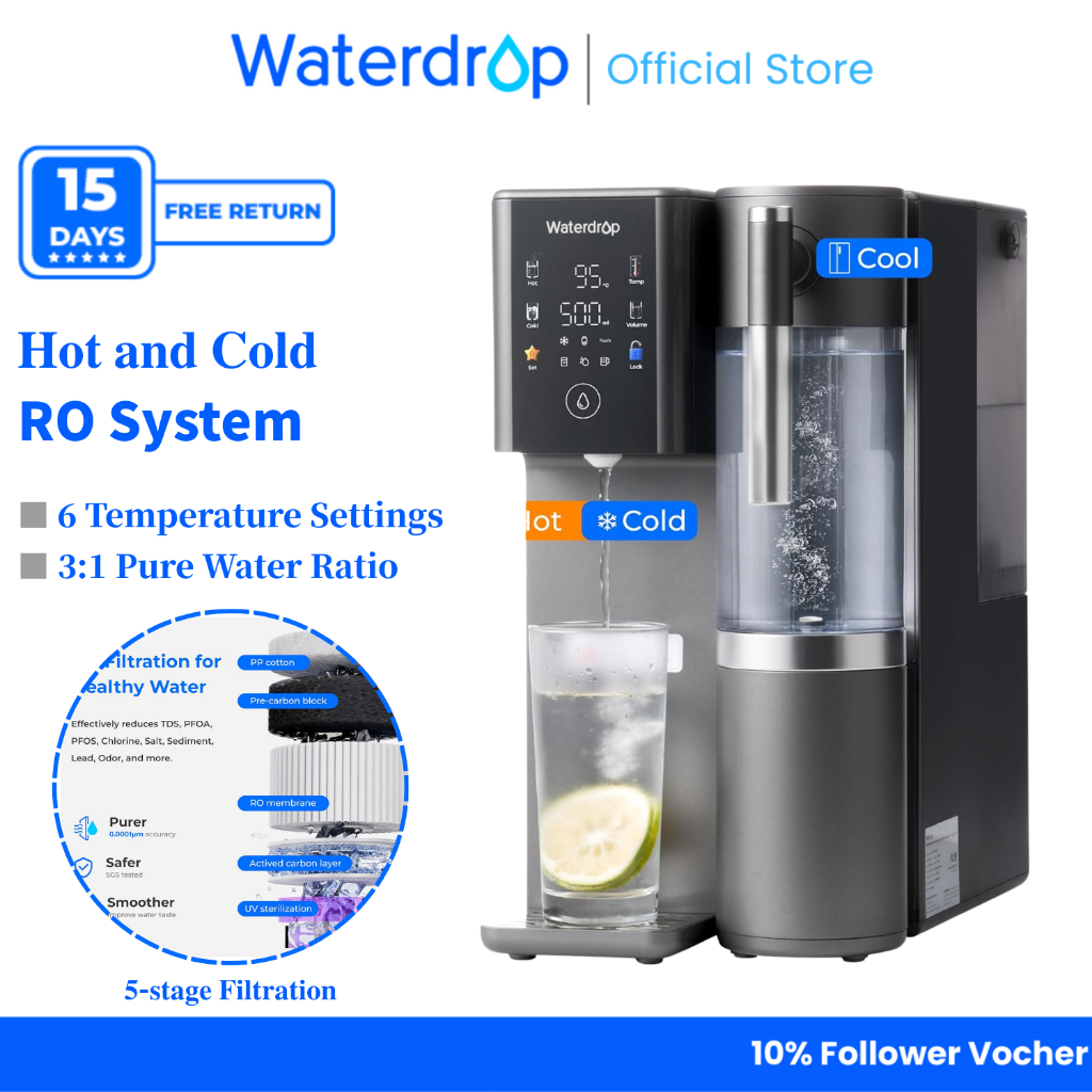Waterdrop WD-A2 Countertop Reverse Osmosis System, 𝐇𝐨𝐭 𝐚𝐧𝐝 𝐂𝐨𝐥𝐝 RO ...